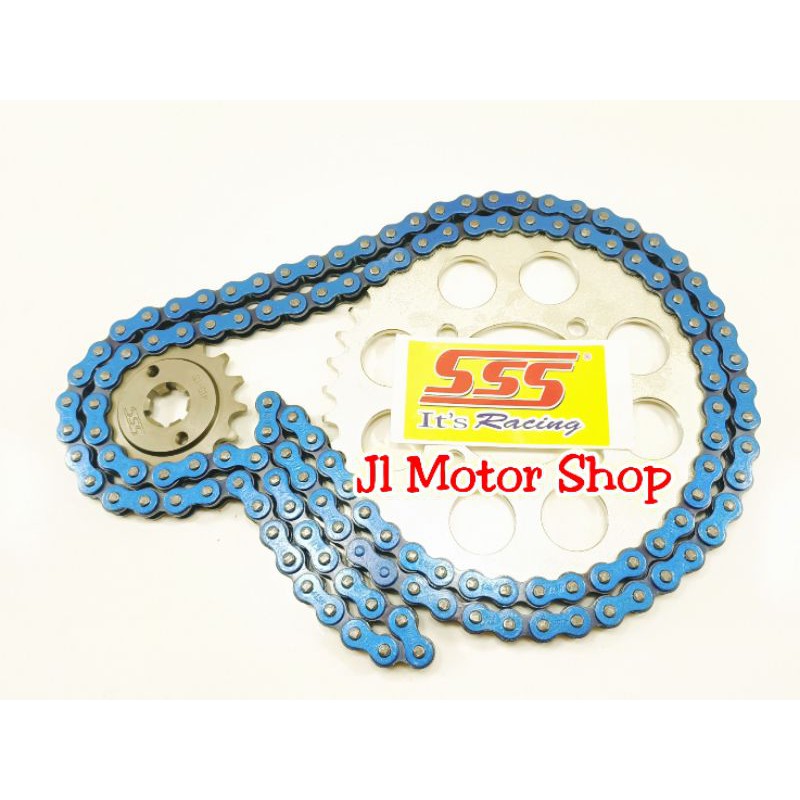 Jual Gear Set Gir Set Sss 415 428 Tipis Tebal Supra X 125 Karisma Blade Revo Dll Rantai Warna ...