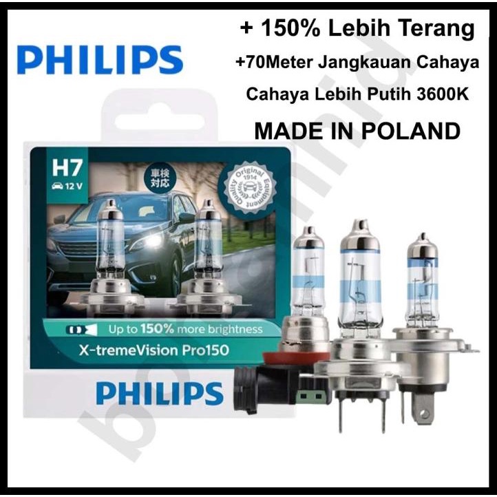 Jual Lampu Mobil Philips H7 Xtreme Vision Pro150 +150% Made In Poland | Shopee Indonesia