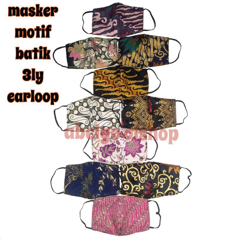 Jual Masker kain earloop 3ply motif batik/ masker kain 3 lapis earloop ...