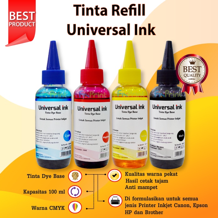 Jual PAKET 4 WARNA - Tinta refill 100ml Printer Epson Canon HP Brother ...