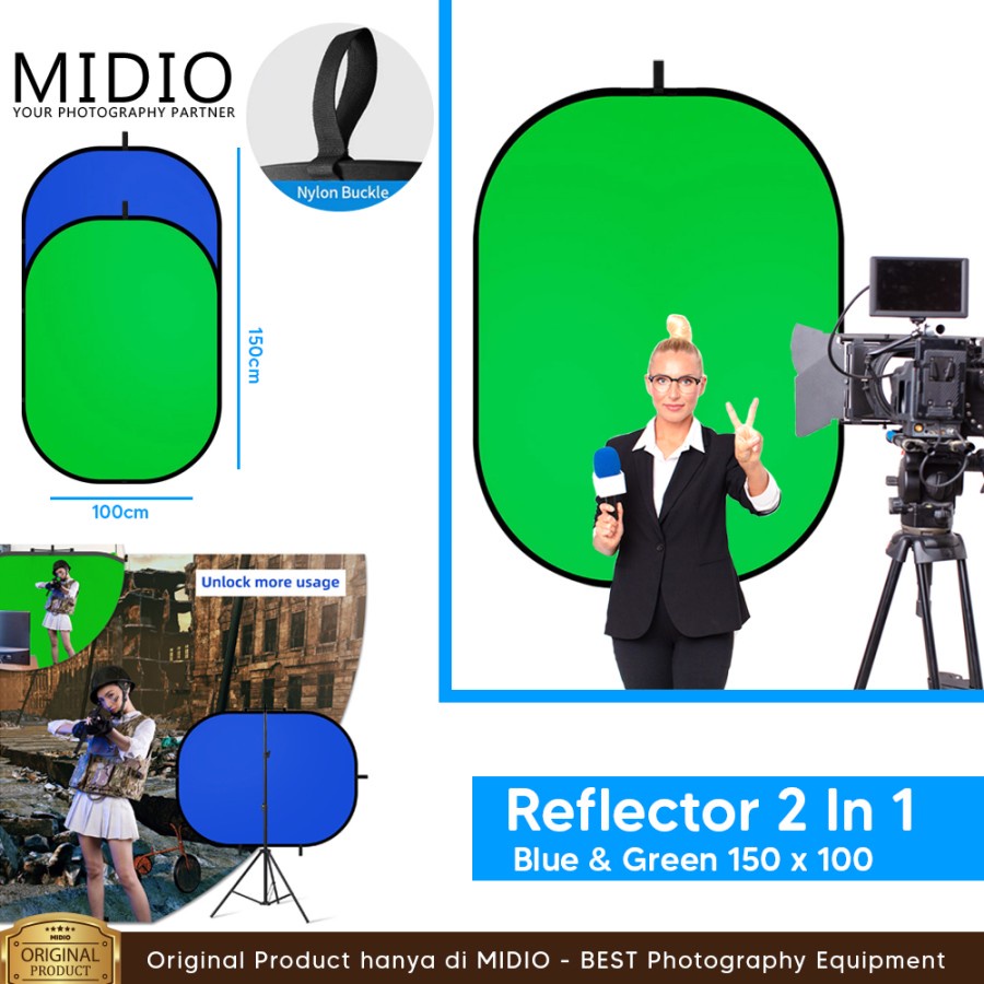 Jual Reflector Studio Foto 2in1 Oval Midio Ukuran 150x100 Green Screen ...