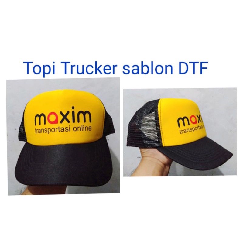 Jual Topi Trucker Hitam kuning sablon DTF Maxim ojek online | Shopee ...