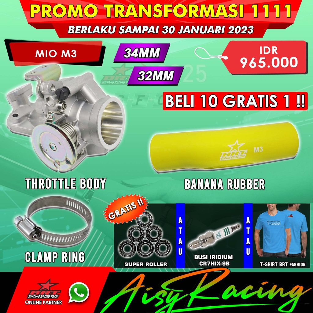 Jual Throttle Body BRT Super Flow TB + VELOCITY BANANA Mio M3 FINO SOUL ...