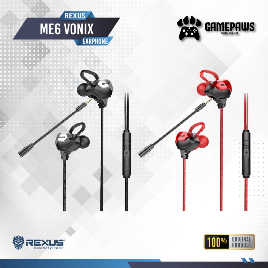 Jual Gaming Earphone Rexus ME6 / Rexus ME-6 with Dual Microphone ...