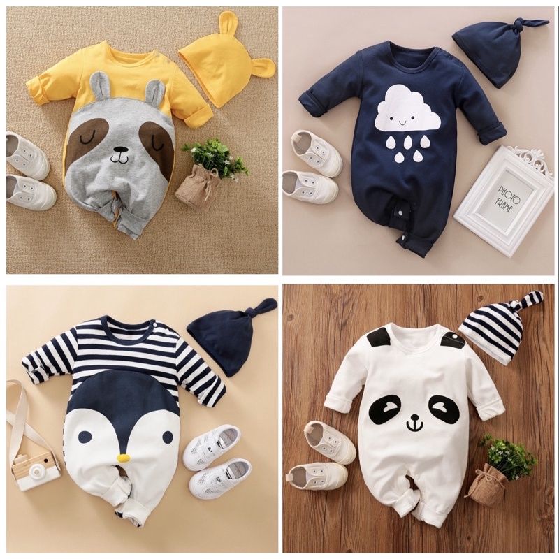 Jual Sleepsuit Panjang + Topi / Jumper panjang bayi pinguin / awan ...