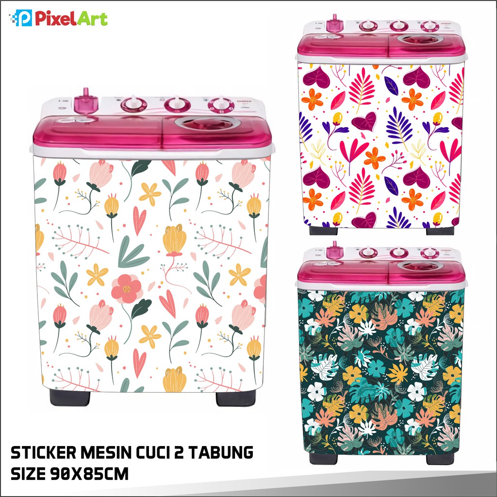 Jual STICKER MESIN CUCI 2 TABUNG STIKER MOTIF FLOWER ANTI AIR LEM KUAT ...