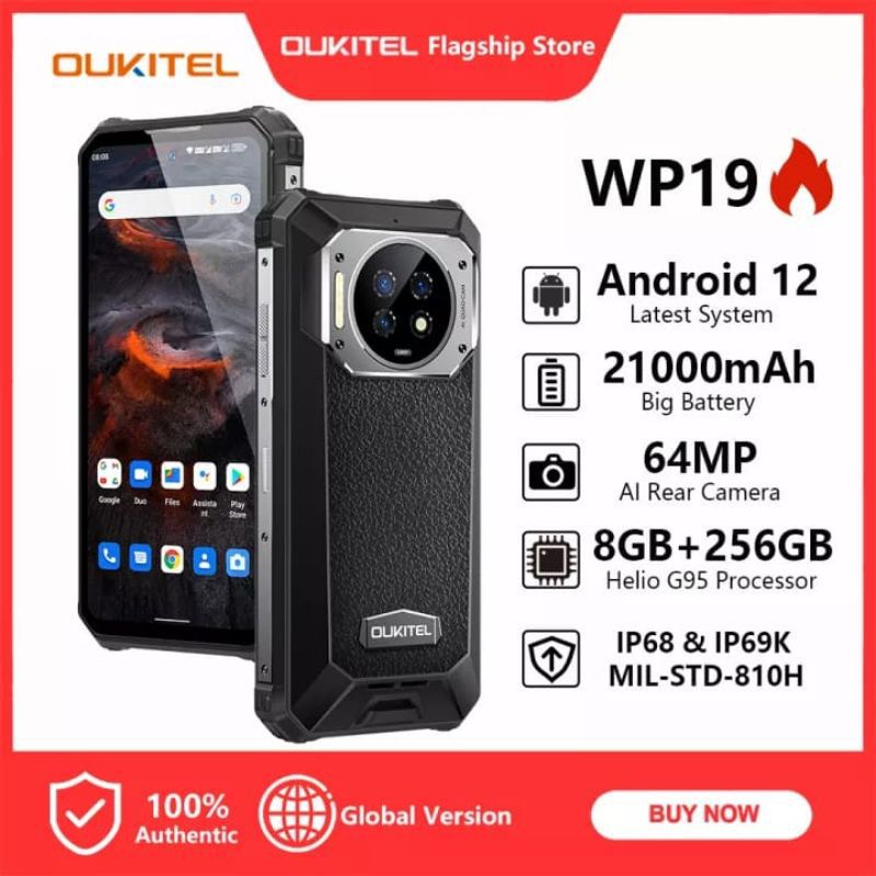Jual OUKITEL WP19 NFC 8/256GB Smartphone Outdoor 21000mAh Batery Helio G95 | Shopee Indonesia