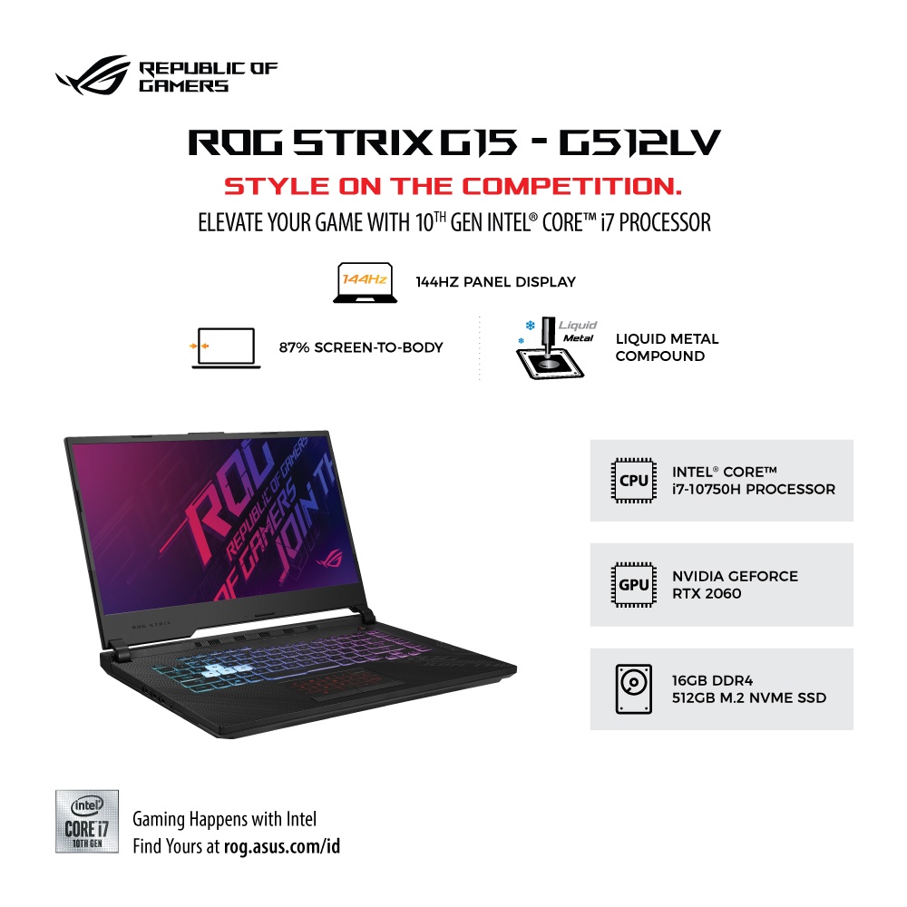 Jual ASUS ROG G512LV I7R6B6T I7-10750H/ 16GB/ 512SSD/ RTX2060/ FHD SLIM ...