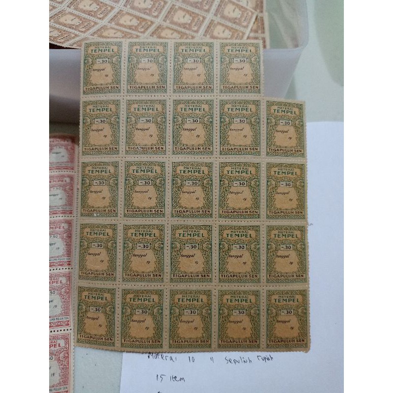 Jual Meterai Tempel 30 Tiga Puluh Sen tanggal 19 Materai Perangko ...