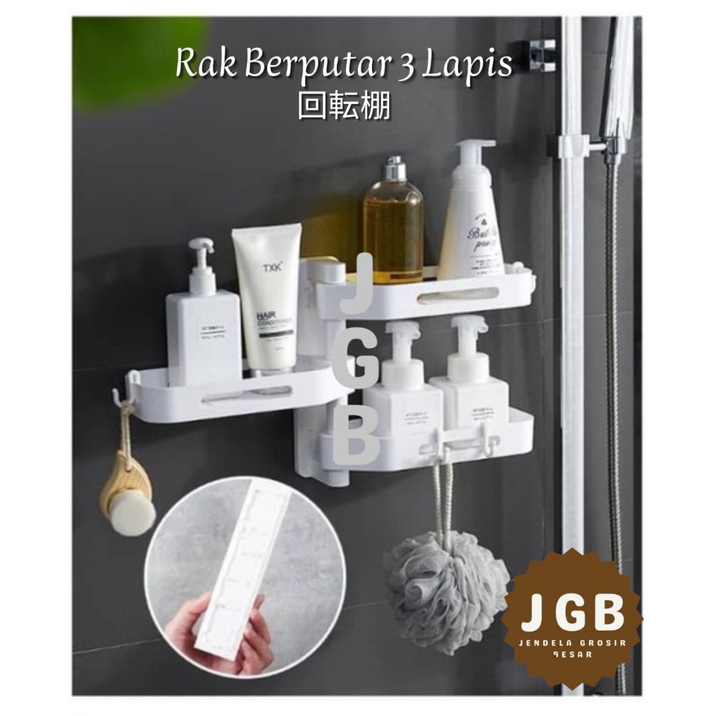 Jual Rak Berputar 3 Lapis Kamar Mandi - Rak Plastik Tempel Putar 3 ...