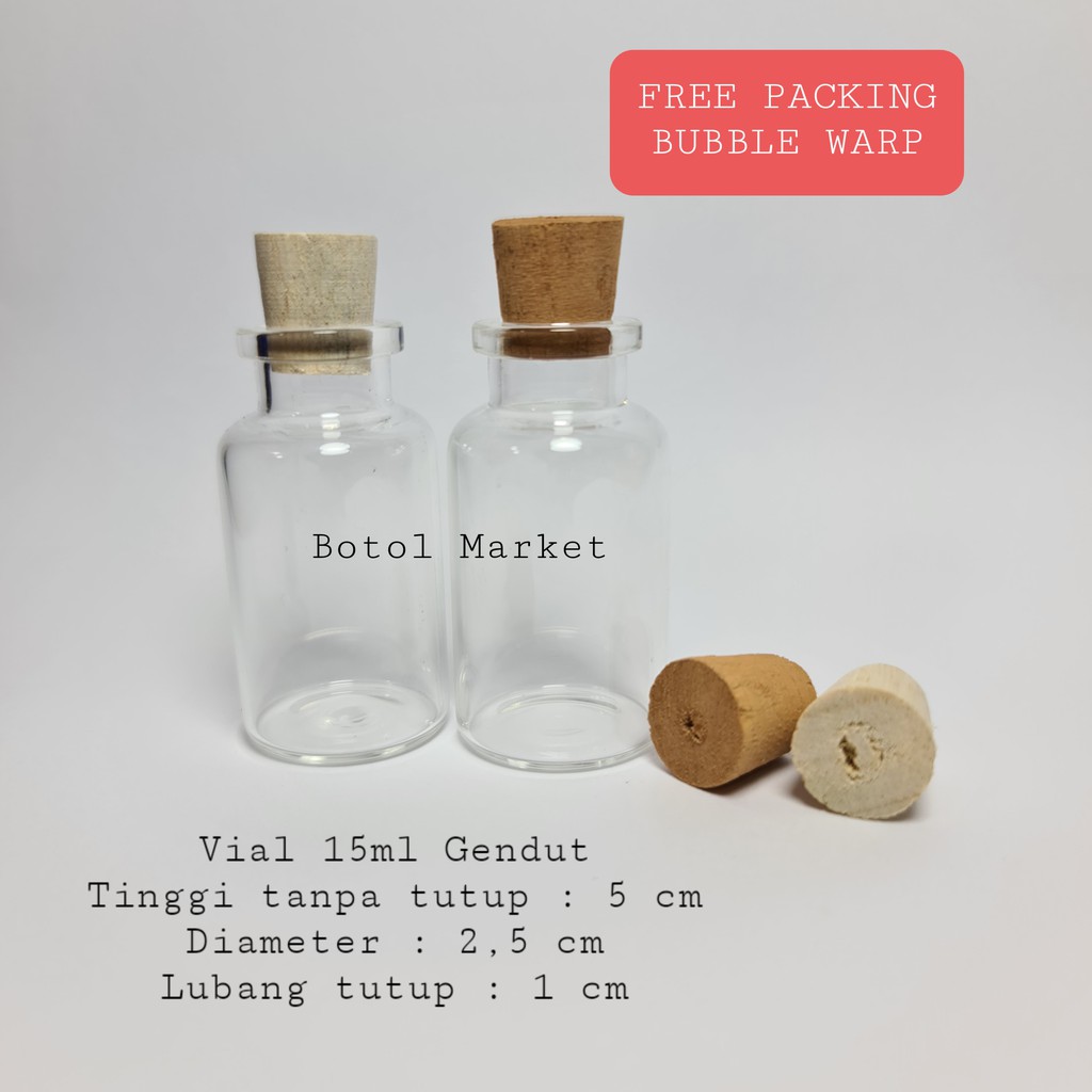 Jual Botol Vial 15ml GENDUT Tutup Kayu Gabus / Botol Mini Hias | Shopee ...