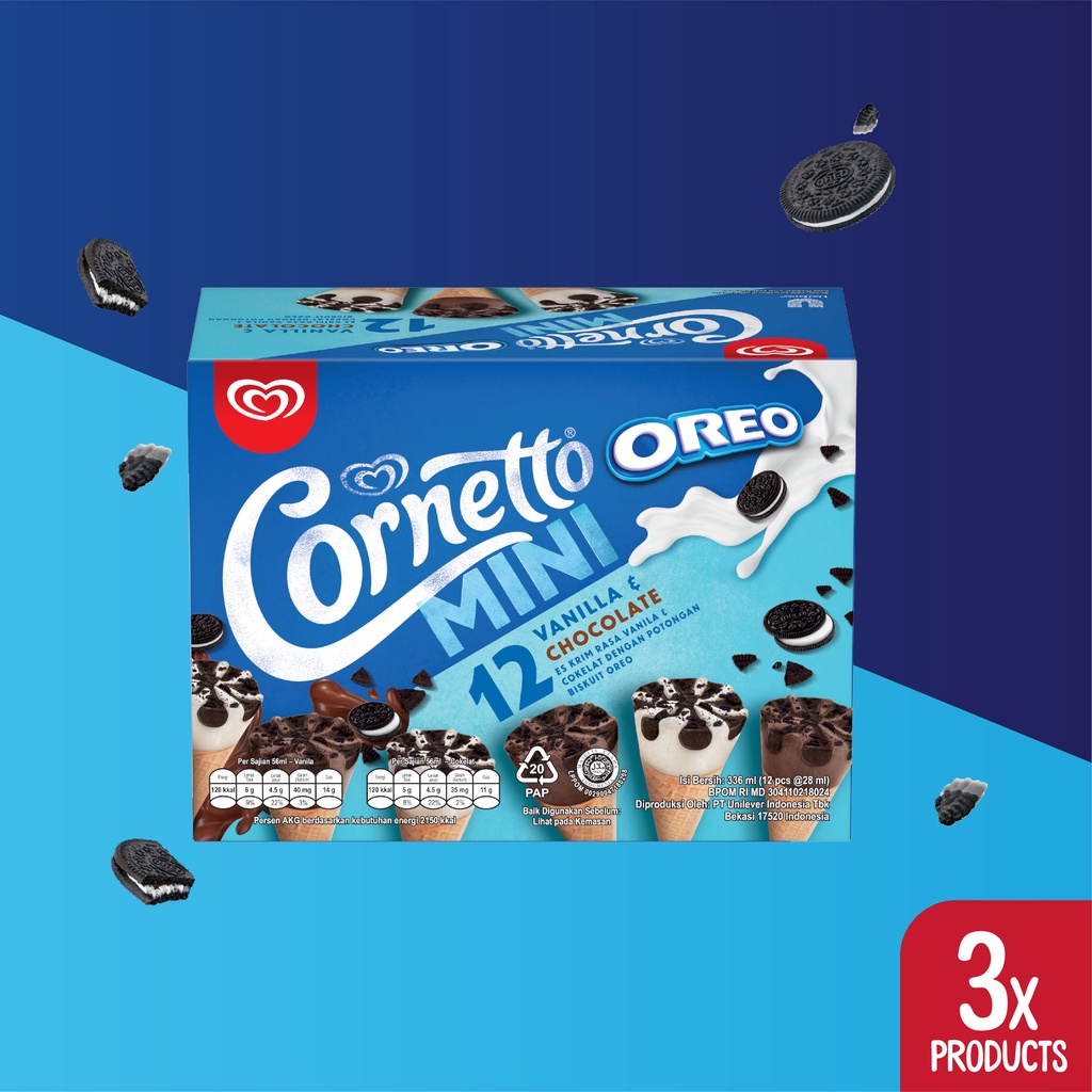 Jual 3 pcs Cornetto Mini Oreo Ice Cream 12 x 28 ml - Es Krim Wall's ...