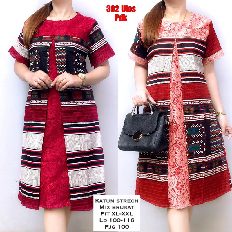 Jual 392 ulos pdk-Dress ulos formal bahan katun strech mix brukat ...