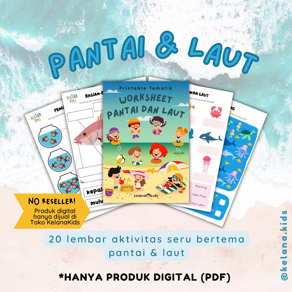Jual Printable Worksheet Tematik Pantai And Laut 20 Lembar Buku