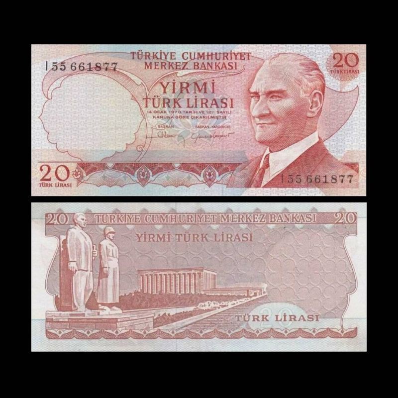 Jual UANG TURKI TURKEY 20 LIRA 1970 UNC ORIGINAL MUSTAFA KEMAL ATATURK ...