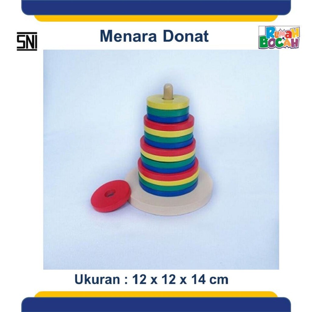 Jual Balok Susun Kayu Menara Donut Mainan Edukasi Edukatif Anak SNI Non ...