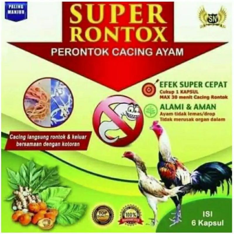 Jual Obat Cacing Ayam Super Rontok Rontox SN Kapsul Perontok Cacing ...