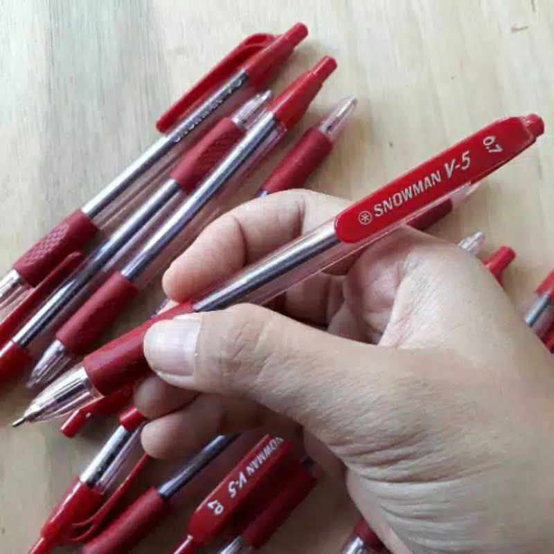 Jual Snowman V-5 0.7mm bolpen pena merah red 1Pack / 12Pcs | Shopee ...