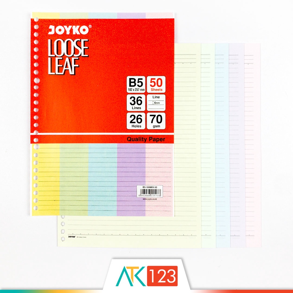 Jual Isi / Refill Kertas Binder / Loose Leaf Warna / Color B5 , 26 Holes isi 50 Lembar Joyko ...