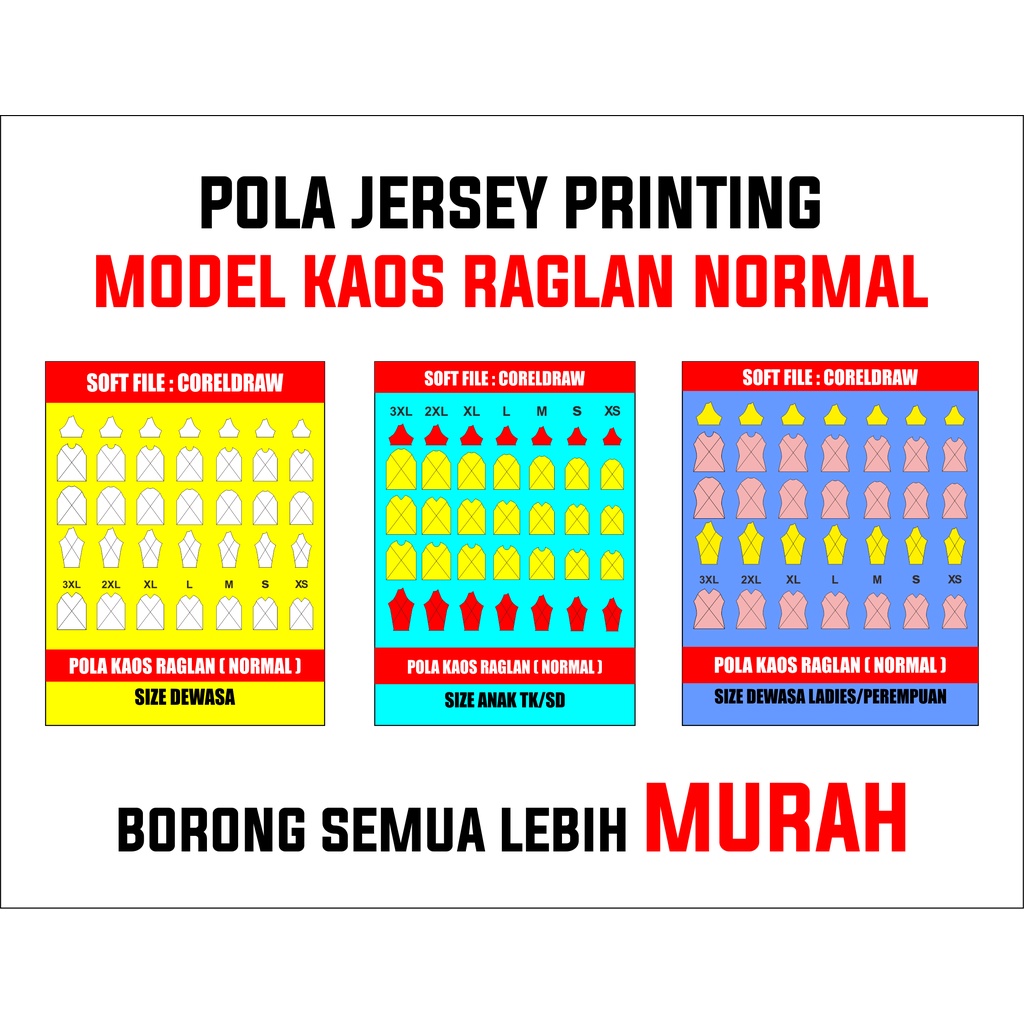 Jual POLA JERSEY KAOS RAGLAN NORMAL LENGKAP (File CorelDraw) | Shopee ...