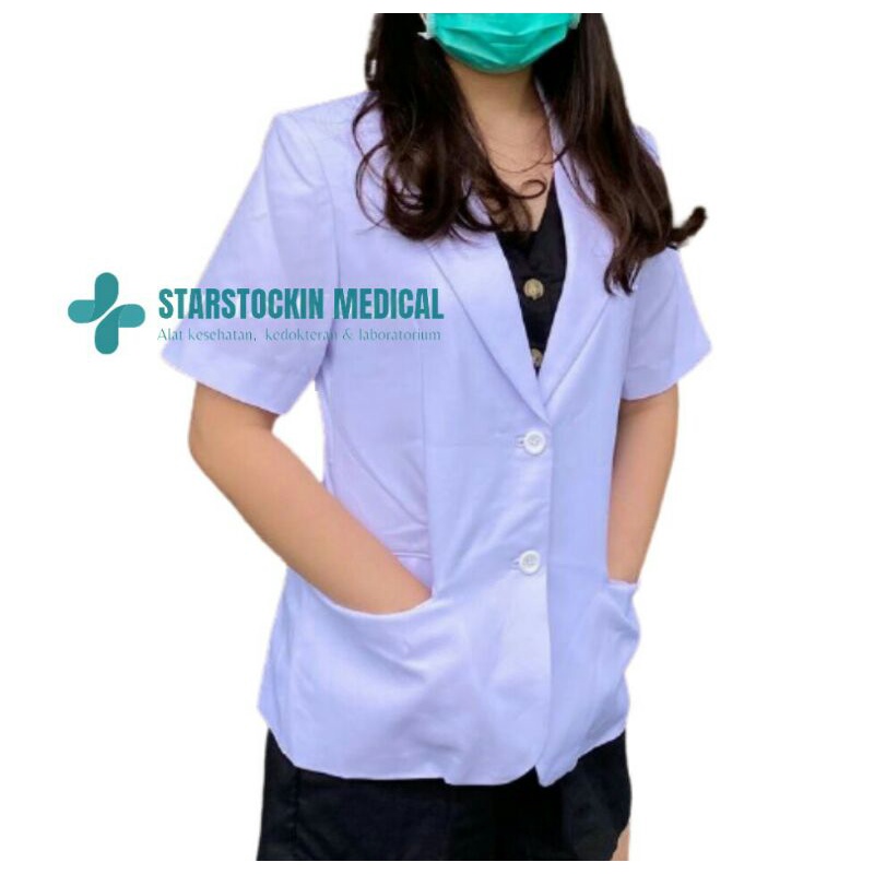 Jual Jas Dokter Pria Wanita Lengan Pendek Snelli Dua Saudara Putih ...