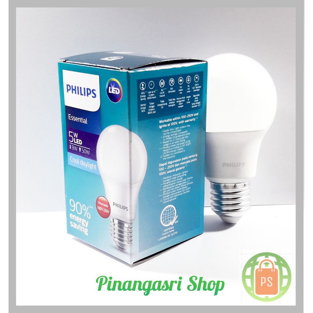 Jual Lampu LED Philips Essential 5 watt Bohlam 5w Philip Esential 5 w LED Essensial 5watt Putih ...