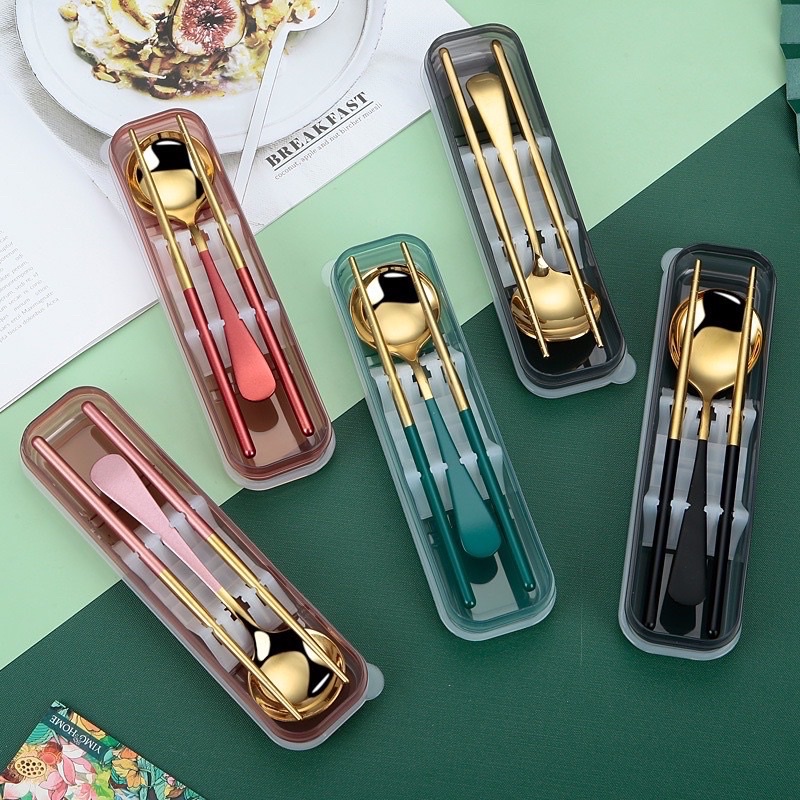 Jual SET ALAT MAKAN 2IN1 SENDOK DAN SUMPIT KOREA DENGAN BOX / TABLEWARE ...