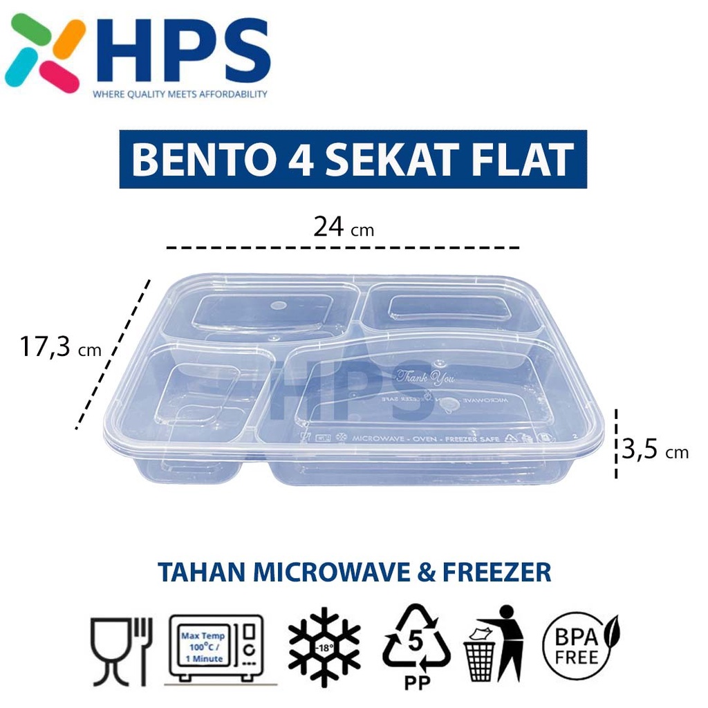 Jual Thinwall Bento 4 Sekat FLAT Plastik Food Container Kotak Makan Tempat Penyimpanan Victory ...