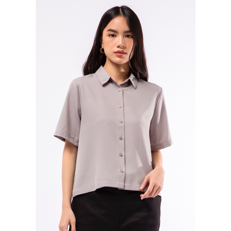 Jual Executive Regular Fit Short Sleeve Blouse Grey | Shopee Indonesia