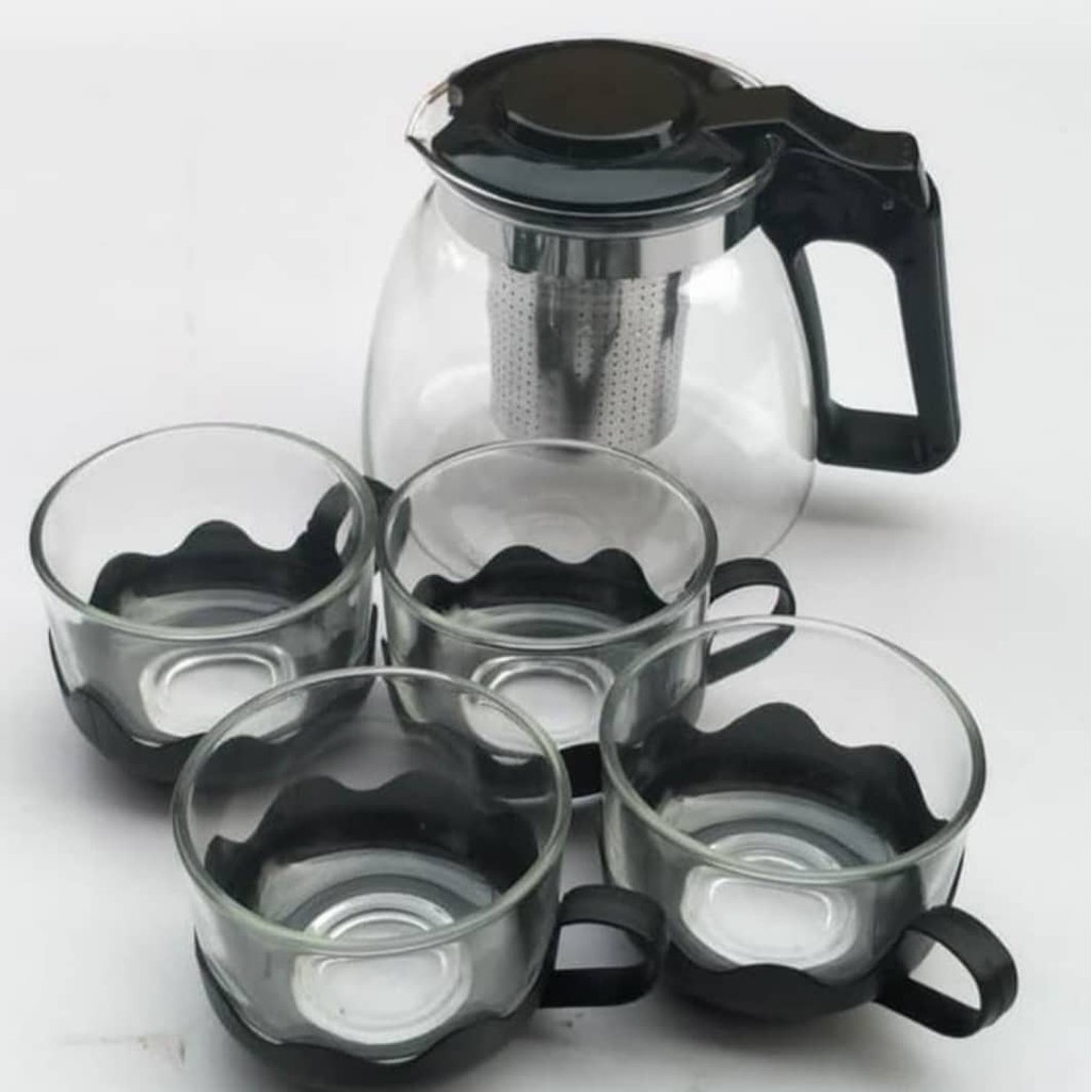 Jual Tea Pot Set Kaca Dengan Saringan 5in1 tempat air minuman kopi teh ...
