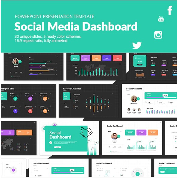 Jual NS Social Media Dashboard PowerPoint Presentation Template ...