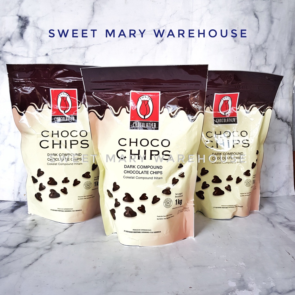 Jual Tulip Choco Chips 1kg Kemasan Asli Dark Compound Chocolate Chips ...