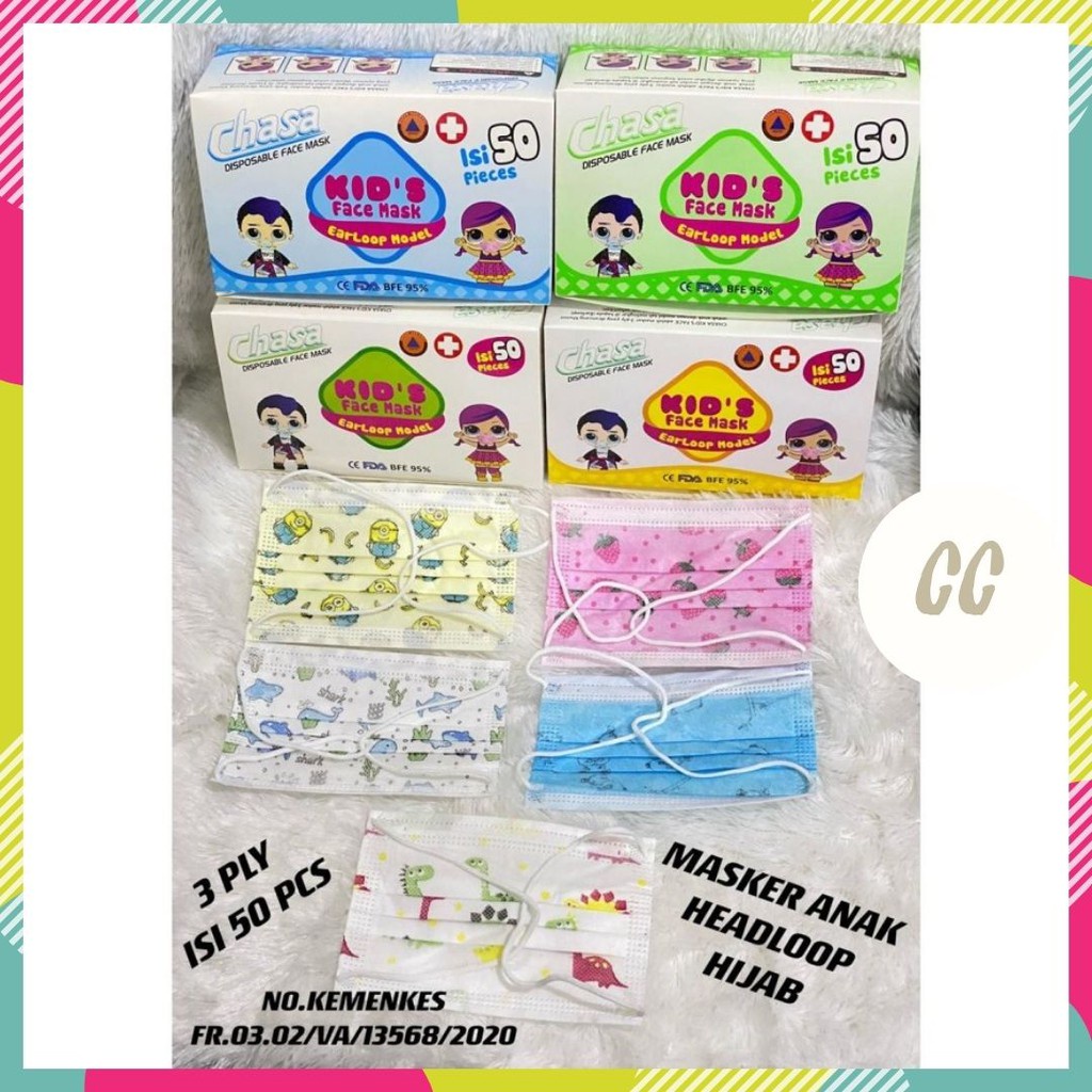 Jual Masker Anak Earloop 3ply isi 50pcs Masker Headloop Anak Masker ...