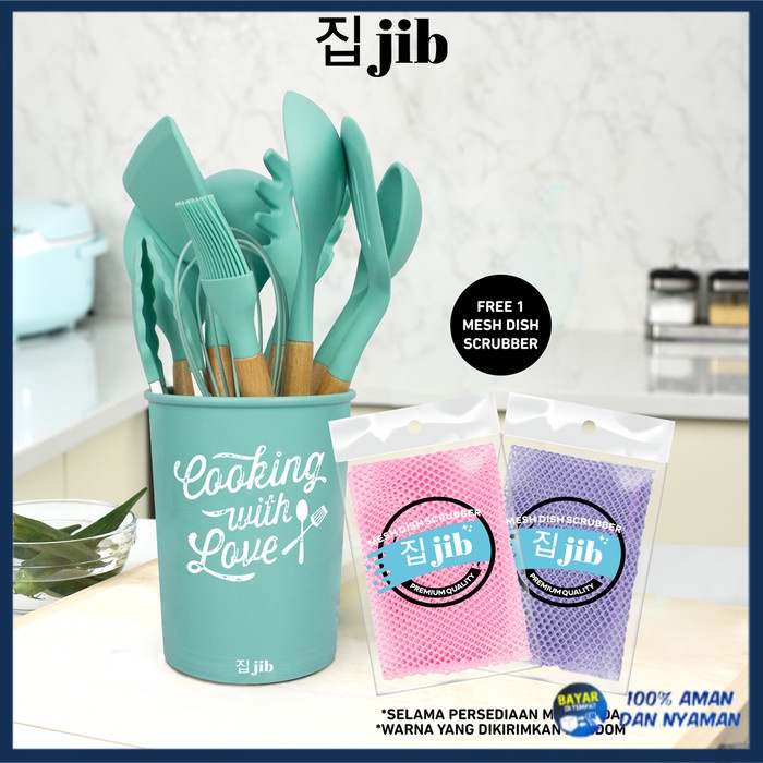 Jual JIB Silicone Utensil Set 11 + Bucket / Kitchen Silicon Utensil Set ...