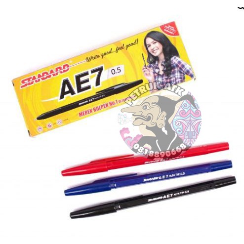 Jual [PAK] PULPEN STANDARD AE7 0.5MM HITAM / BIRU / MERAH (12 PCS) | Shopee Indonesia