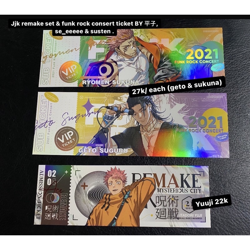 Jual hologram ticket jjk remake set & funk rock consert ticket BY 平子 ...