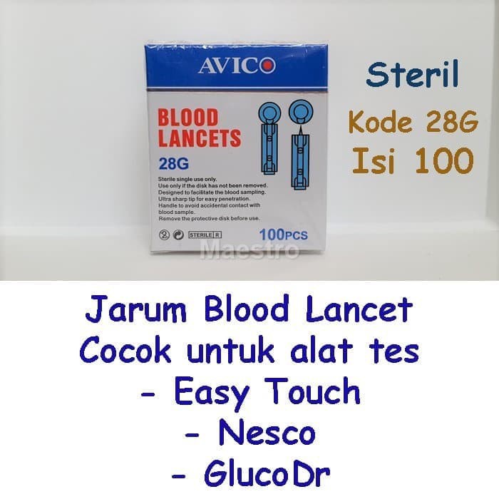 Jual Avico Jarum Lancet Easy Touch Nesco GlucoDr Easytouch Gluco Dr 28G ...