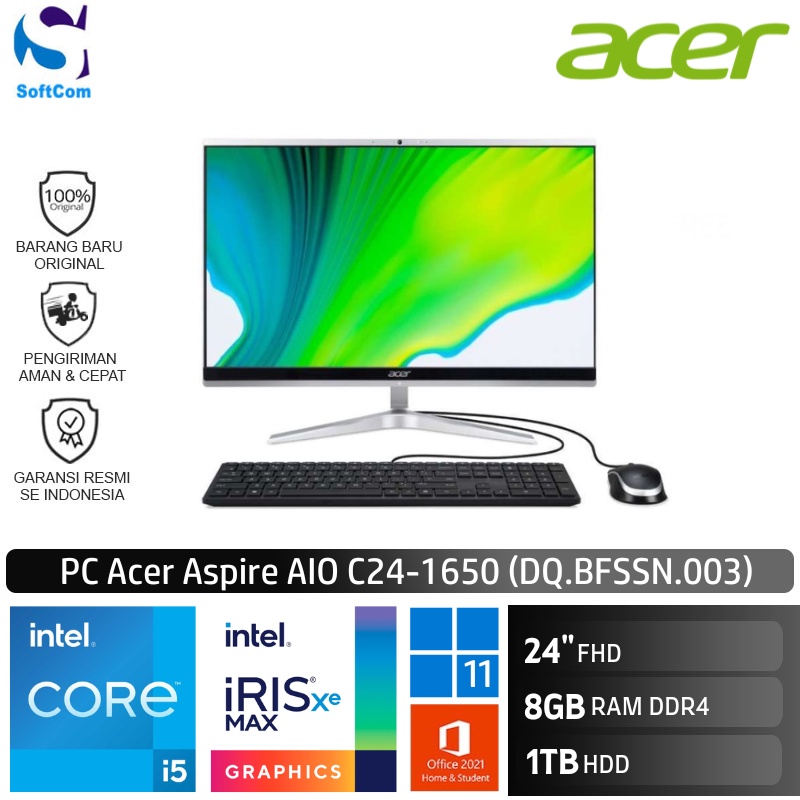 Jual ACER PC Aspire AIO C24 1650 Core i5 1135G7/8GB/1TB HDD/24"/W11+OHS ...