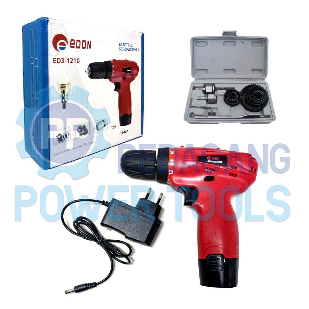 Jual BUNDLING EDON BOR CORDLESS BATERAI 10 MM & MATA BOR KAYU HOLESAW ...