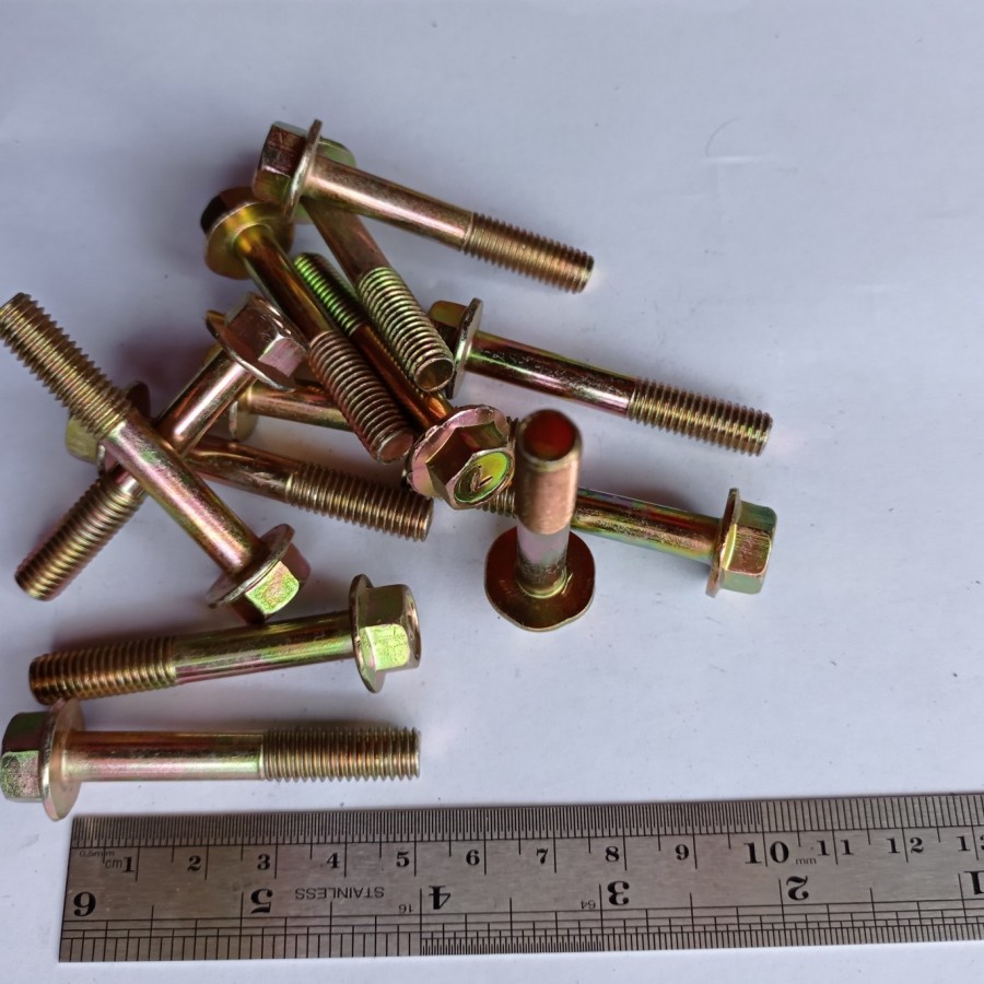 Jual FLANGE BOLT M8 X 50 / BAUT TOPI M8 X 50 KUNING / FLANGE BOLT M8X50 KUNING / BAUT M8 / BAUT ...