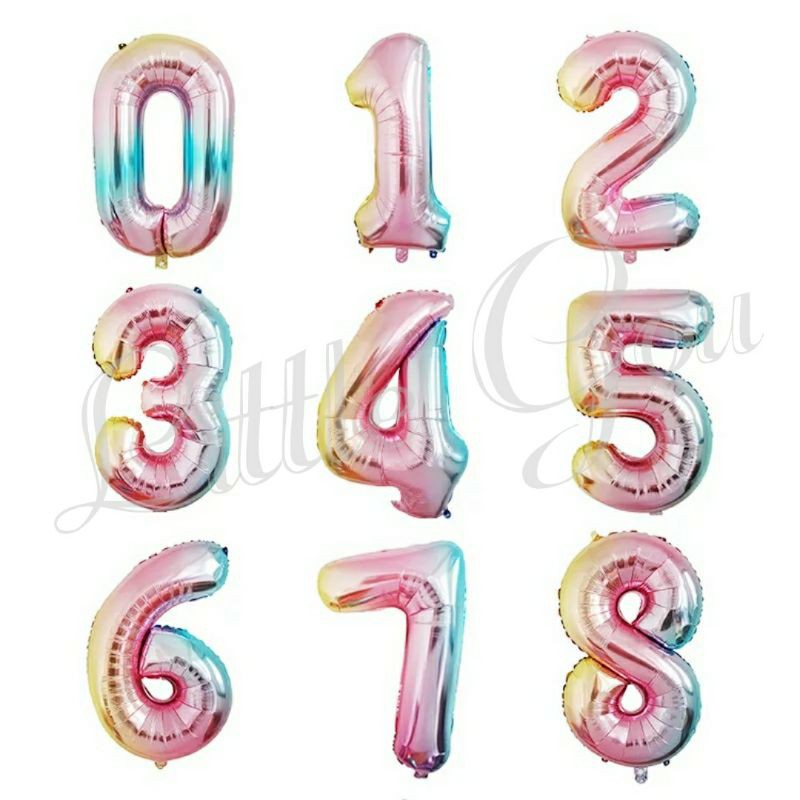 Jual Rainbow Number 32inch Large Balloon Foil ( Balon Angka Besar 80cm ...
