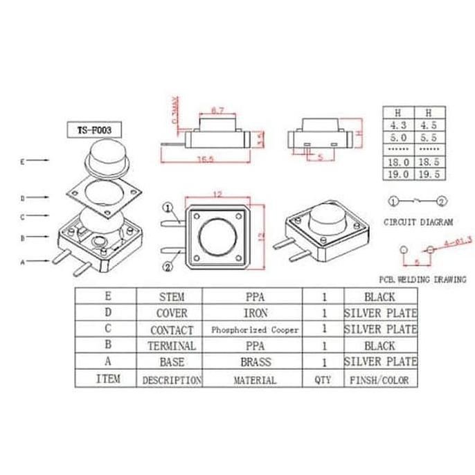Jual Pcb Momentary Tactile Tact Switch 12X12 5Mm Push Button 12X12Mm ...