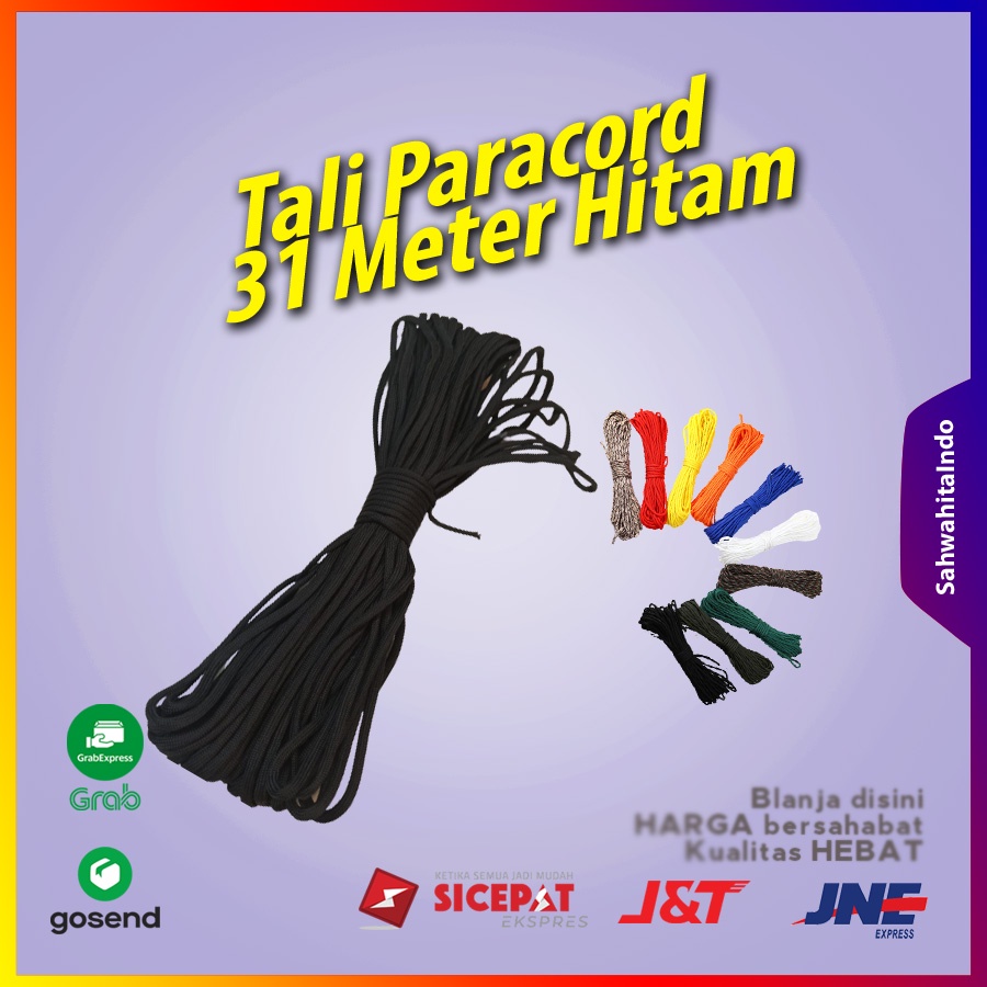 Jual Tali Paracord 7 Core 31 Meter Hitam Paracord Olahraga Panjat ...