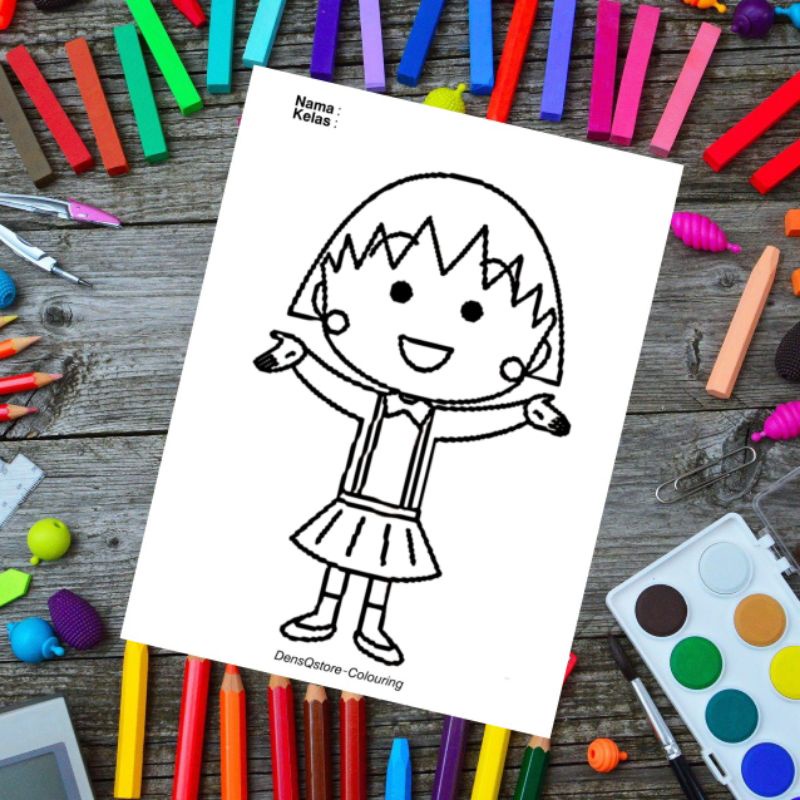Jual Kertas Mewarnai Anak Tema Chibi Maruko Chan / Kertas Gambar (10 ...