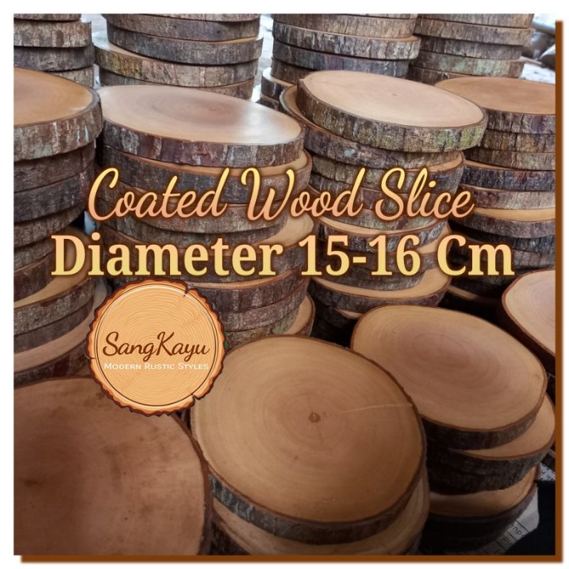 Jual Sudah di varnish 15-16 cm Natural Wood slice alas kayu dekorasi ...