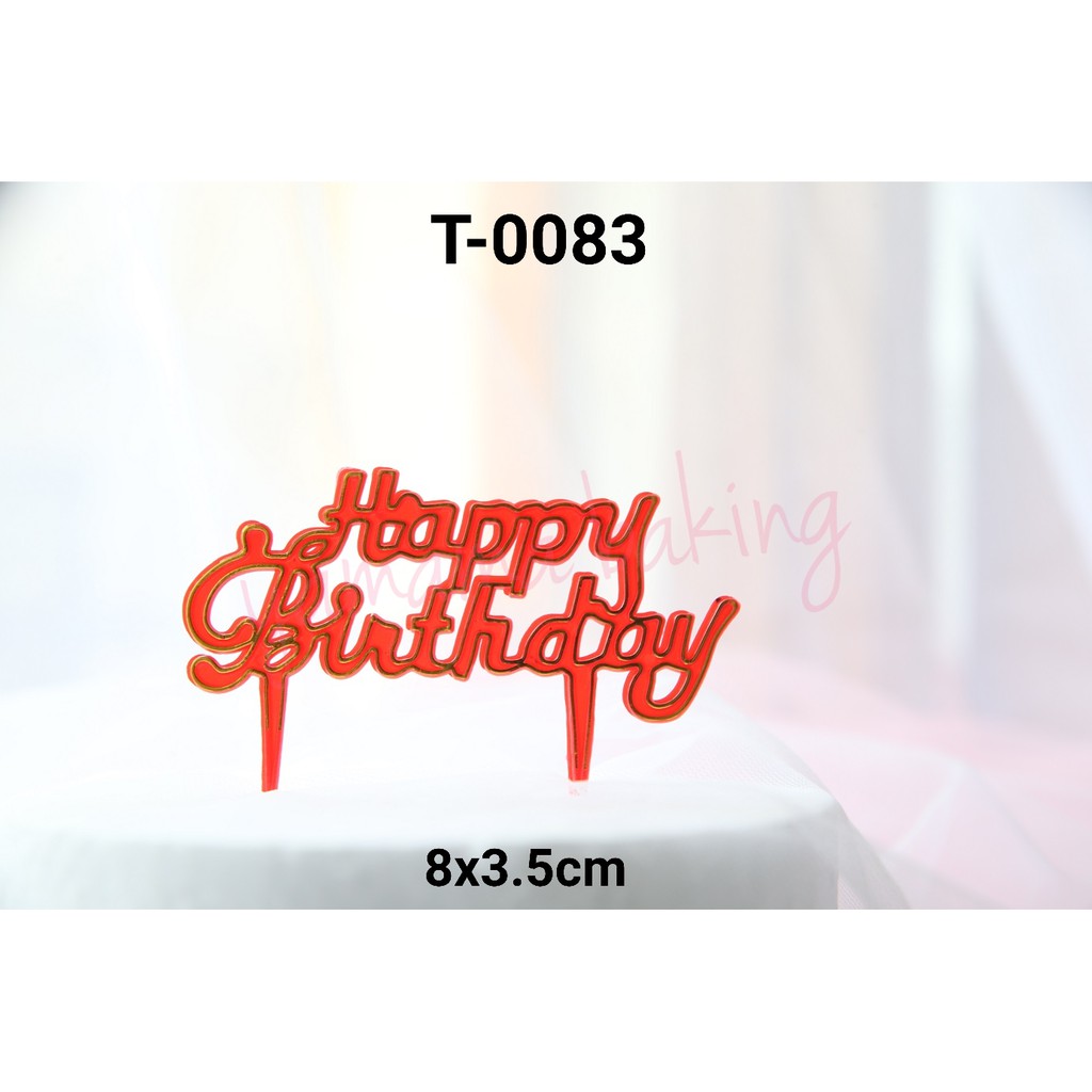 Jual T-0083 Cake topper hiasan kue tulisan happy birthday HBD merah ...