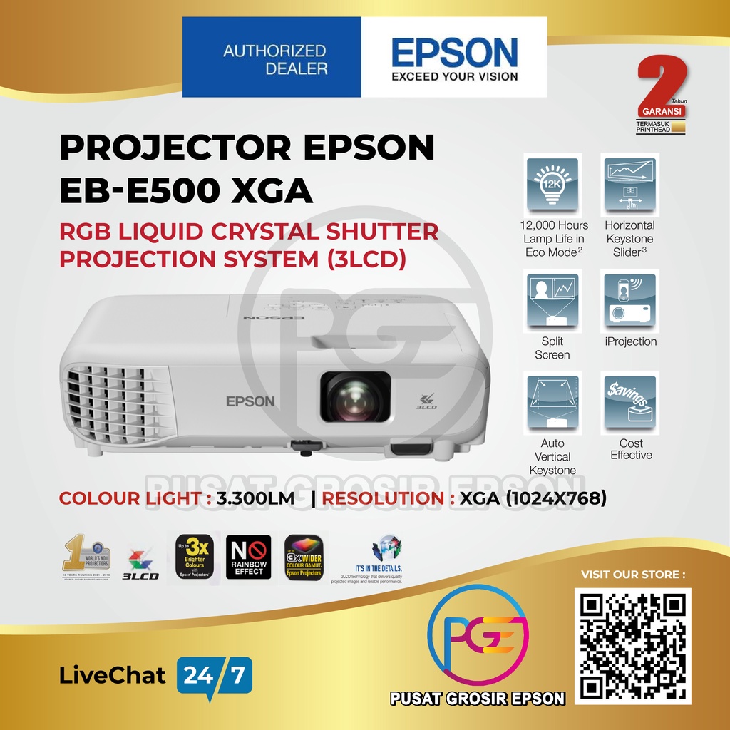 Jual PROYEKTOR EPSON EB E500 EB-E500 EBE-500 EBE500 EB E500 pengganti ...