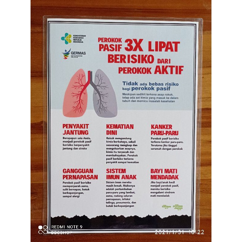 Jual (179) POSTER PEROKOK PASIF 3X LEBIH BERESIKO DARI PEROKOK AKTIF ...