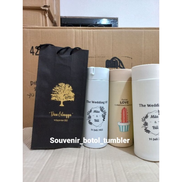 Jual Souvenir botol kaktus/caktus custom sablon kemas paper bag hitam ...