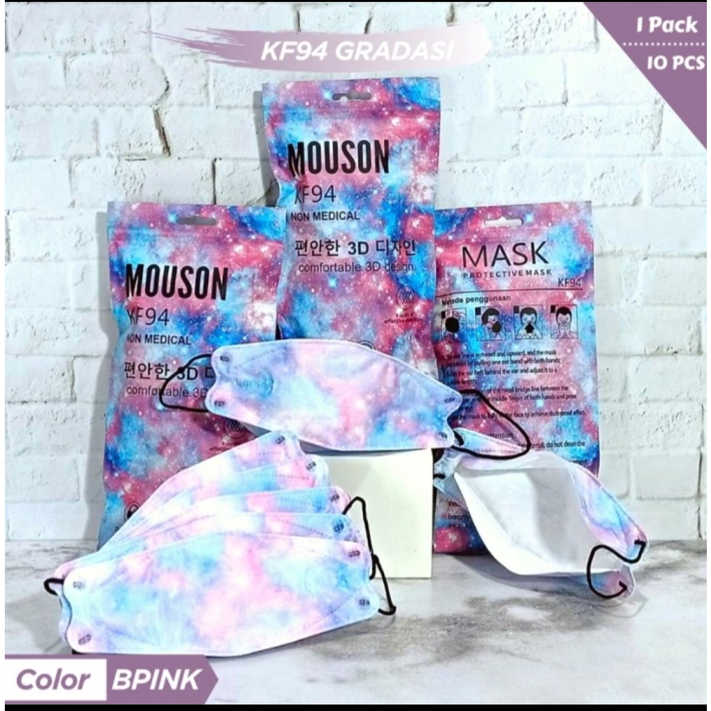 Jual (10 pcs) MOUSON Masker Kesehatan Warna KF94 3D Earloop Mask 4 ply ...